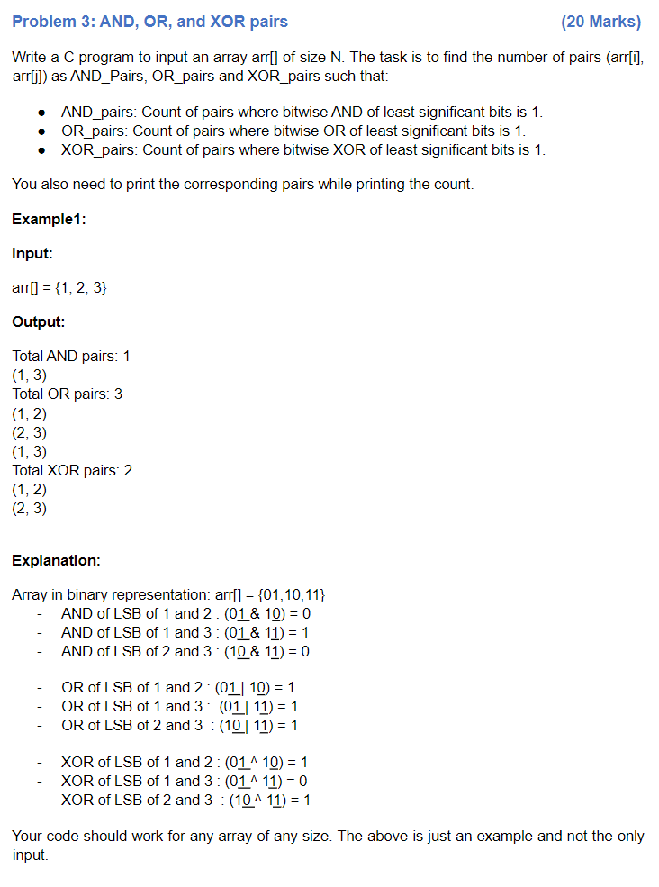 Solved Problem 3 And Or And Xor Pairs 20 Marks Write A