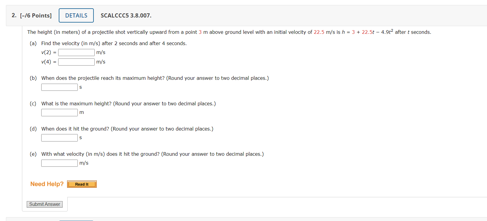 Solved 2. [-/6 Points] SCALCCC5 3.8.007. The height (in | Chegg.com