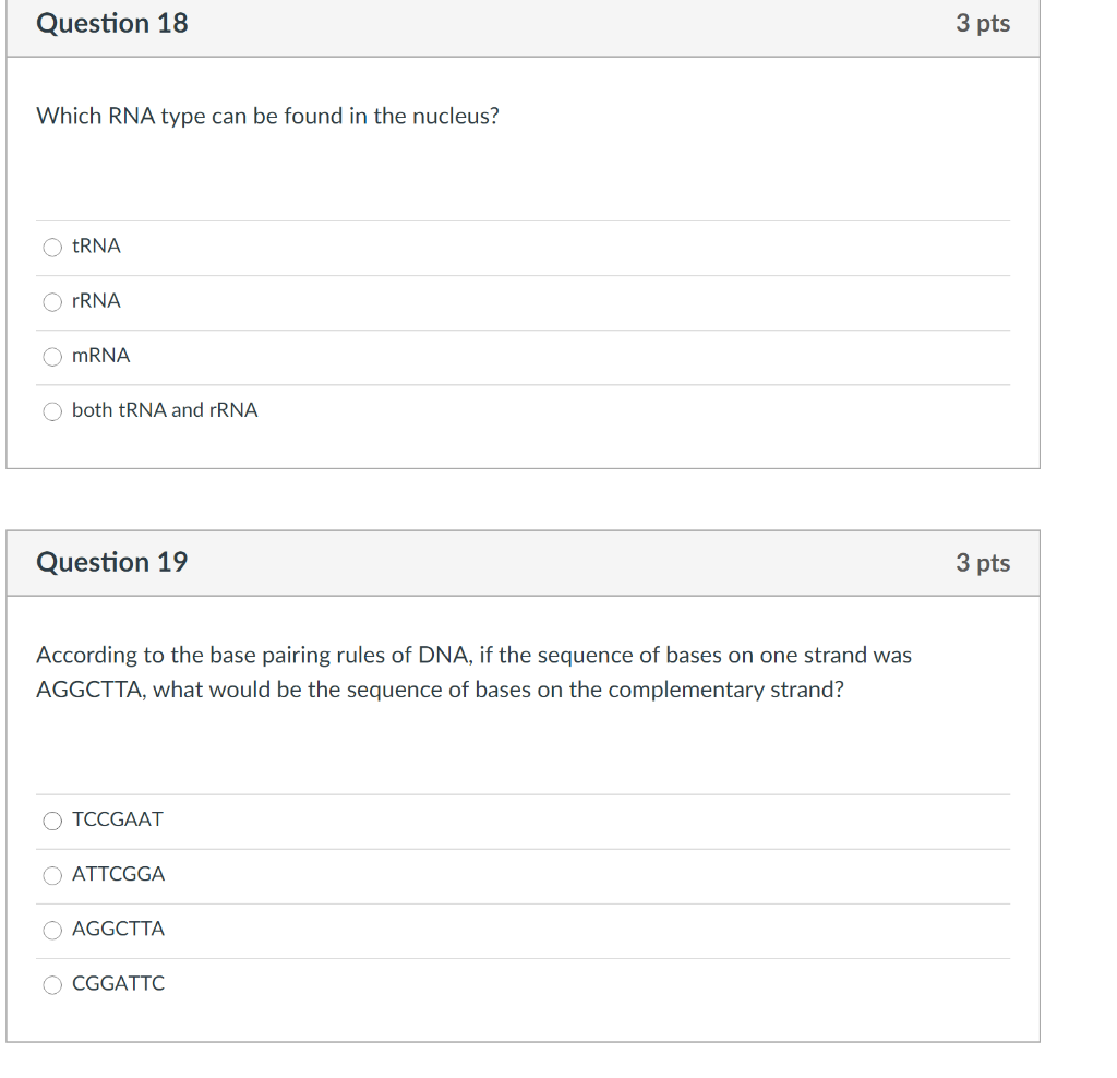 Solved Question 16 3 pts The nucleotide sequence AUGGGCUUA | Chegg.com