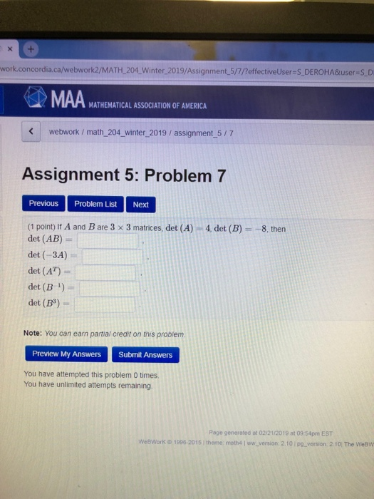 Solved work.concordia.ca/webwork2/MATH 204 Winter | Chegg.com