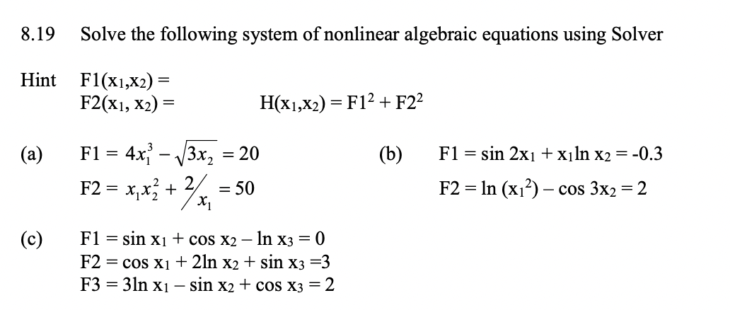 Solved 8.19 Solve the following system of nonlinear | Chegg.com