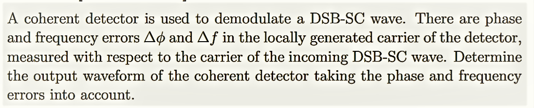 Solved A Coherent Detector Is Used To Demodulate A Dsb Sc