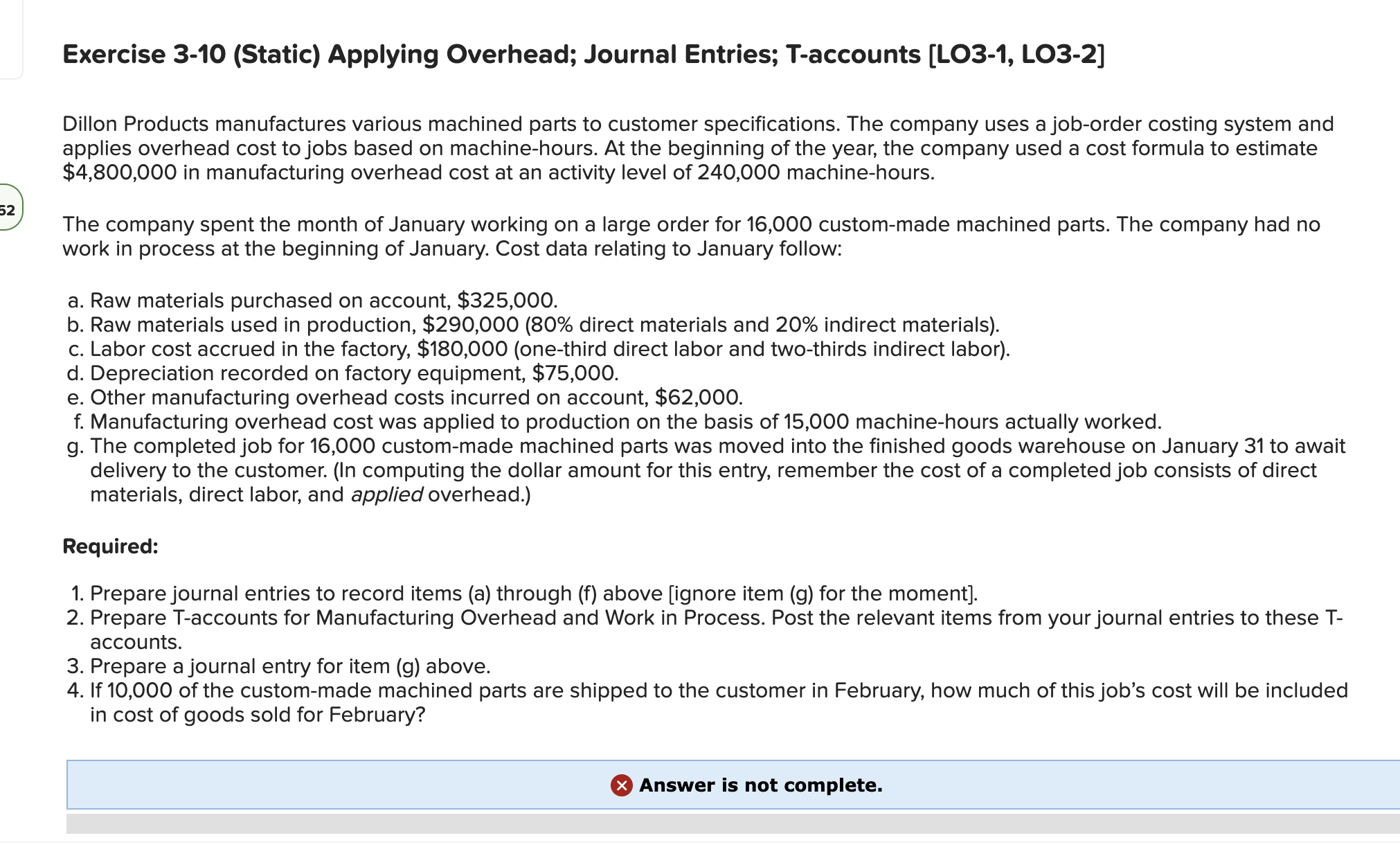Solved Exercise 3-10 (Static) Applying Overhead; Journal | Chegg.com
