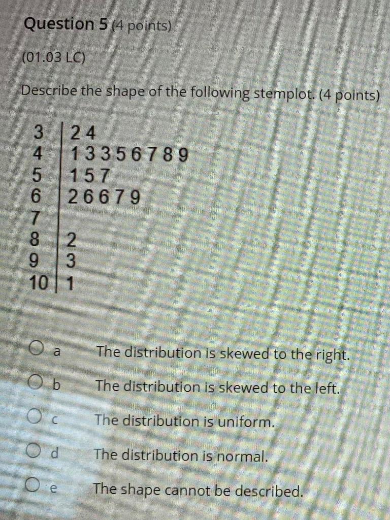 Solved Question 5 (4 points) (01.03 LC) Describe the shape | Chegg.com