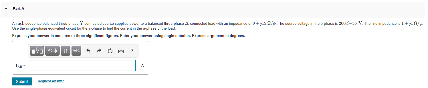 Solved Part A An acb sequence balanced three-phase | Chegg.com