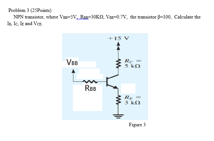 Solved Problem 3 (25Points) NPN transistor, where VBB=5V. | Chegg.com