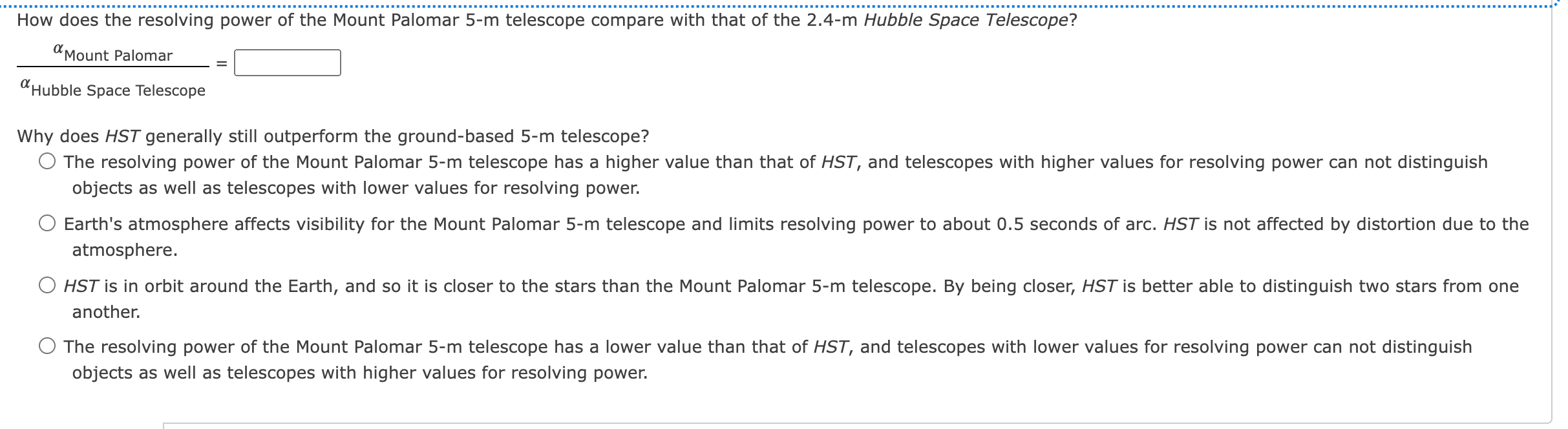 Solved How does the resolving power of the Mount Palomar 5-m | Chegg.com
