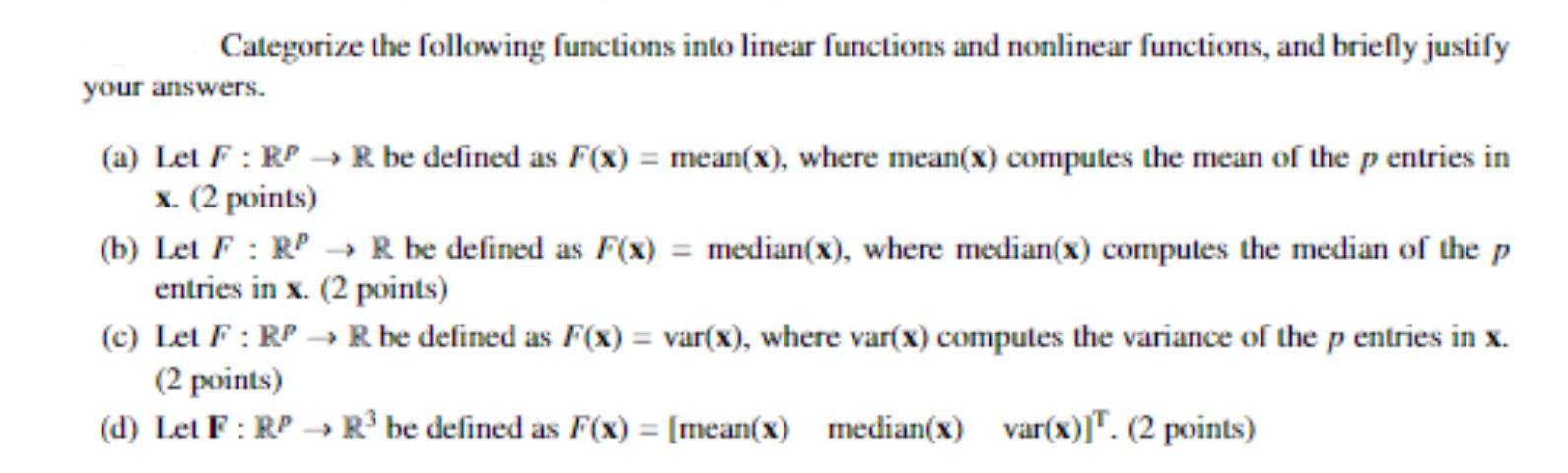 Solved Categorize the following functions into linear | Chegg.com
