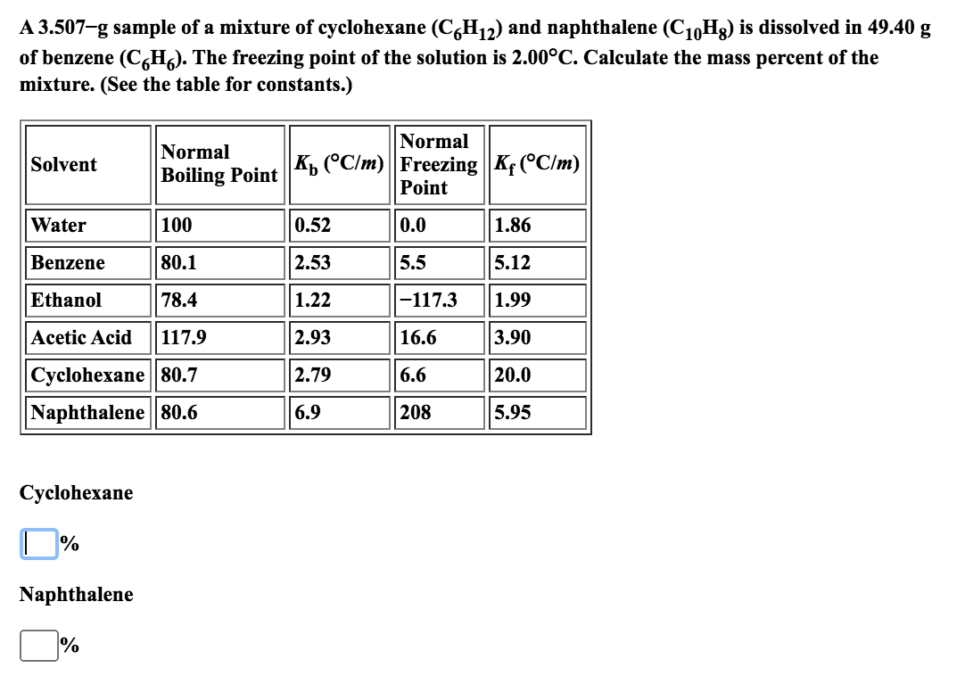 Solved A 3.507–g sample of a mixture of cyclohexane (C6H12) | Chegg.com