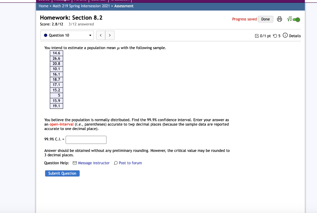 Solved Home > Math 219 Spring Intersession 2021 > | Chegg.com