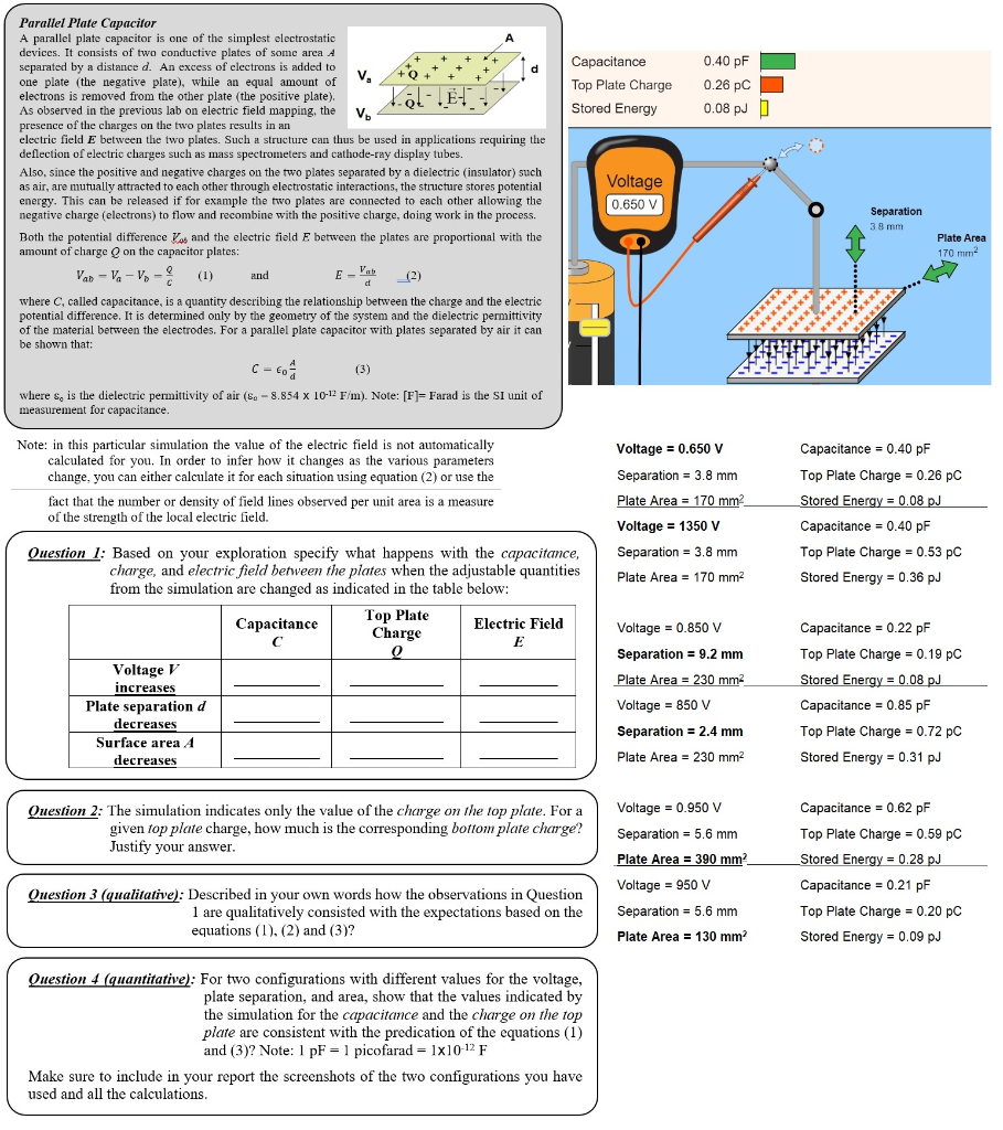 Solved Capacitance Top Plate Charge Stored Energy 0.40 pF | Chegg.com