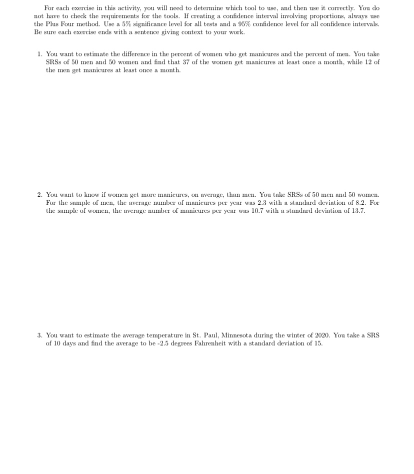 For each exercise in this activity, you will need to | Chegg.com