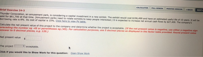 Solved CALCULATOR FULL SCREEN PRINTER VERSION BACK Brief | Chegg.com