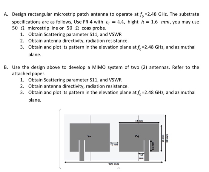 Solved A. Design rectangular microstrip patch antenna to | Chegg.com