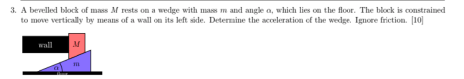 Solved 3. A bevelled block of mass M rests on a wedge with | Chegg.com