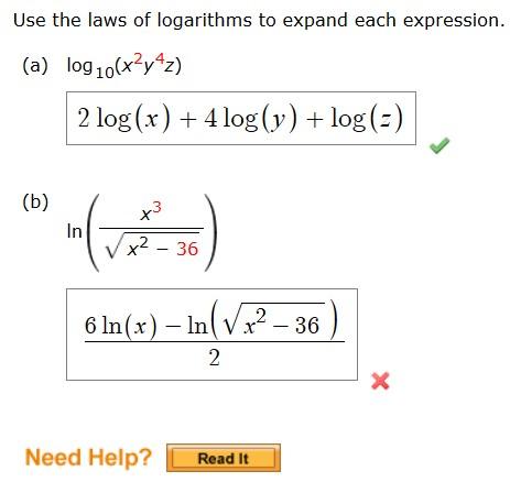 Solved Use the laws of logarithms to expand each expression. | Chegg.com