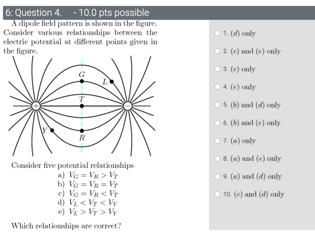 Solved 6: Question 4. - 10.0 pts possible A dipole field | Chegg.com