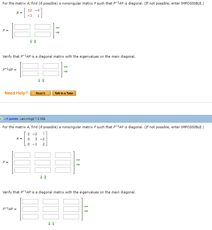 Solved For the matrix A, find (if possible) a nonsingular | Chegg.com