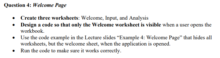 Question 4: Welcome Page - Create three worksheets: | Chegg.com