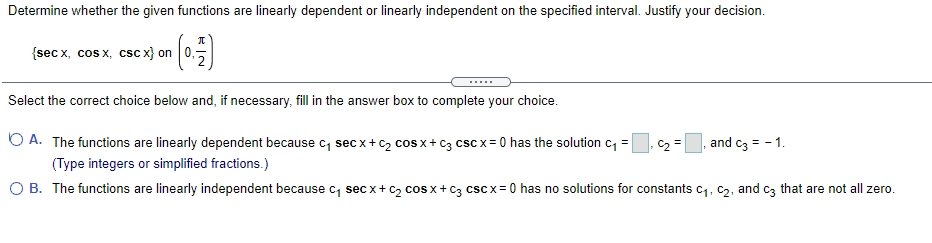 Solved Determine whether the given functions are linearly | Chegg.com