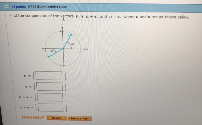 Solved Find the components of the vectors u, v, u+v, and | Chegg.com