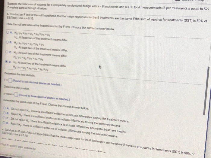 Solved Suppose the total sum of squares for a completely | Chegg.com