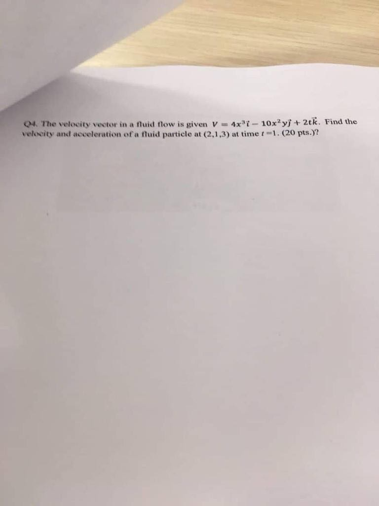 Solved Q4. The velocity vector in a fluid flow is given V - | Chegg.com