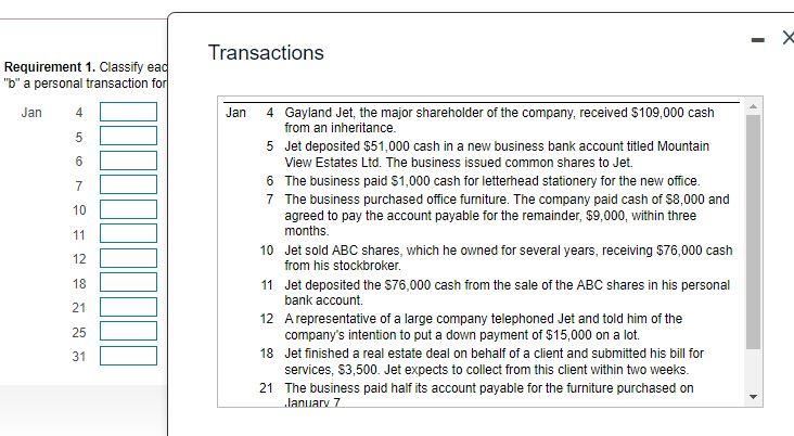 Solved - х Transactions Requirement 1. Classify ead "b" a | Chegg.com