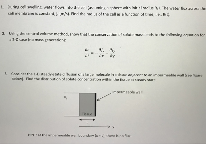 Solved During cell swelling, water flows into the cell | Chegg.com