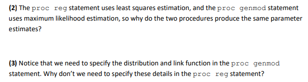 (2) The proc reg statement uses least squares | Chegg.com