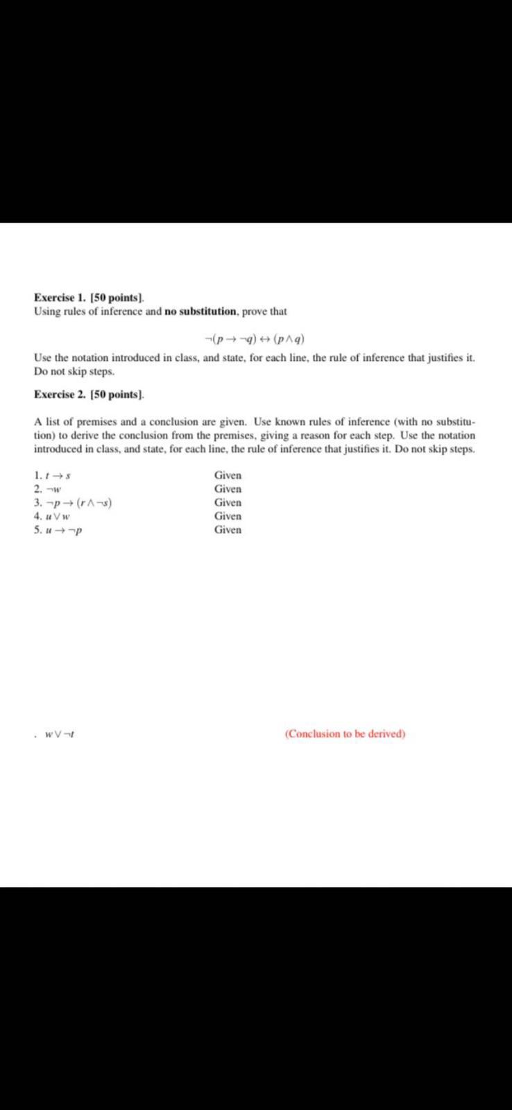 Solved Exercise 1. [50 points). Using rules of inference and | Chegg.com
