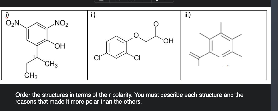Solved i) O2N NO2 OH OH CH3 CH3 Order the structures in | Chegg.com