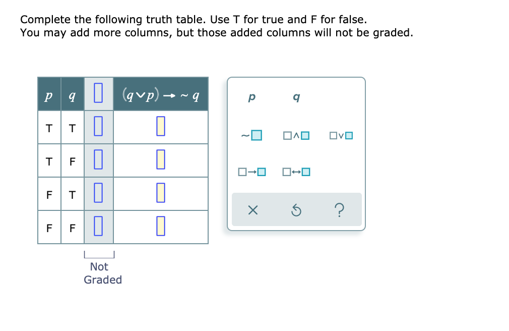 Solved Complete the following truth table. Use T for true | Chegg.com