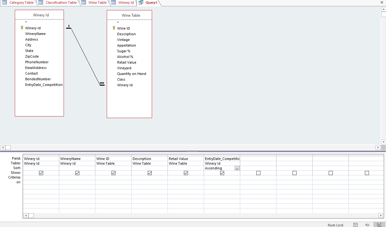 Solved Create a query from the Winery and Wine tables. | Chegg.com