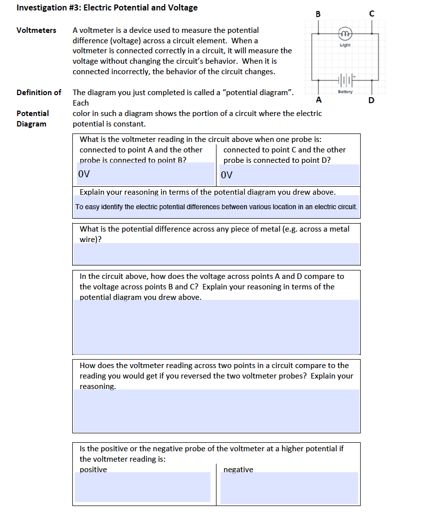 Solved Investigation #3: Electric Potential and Voltage | Chegg.com