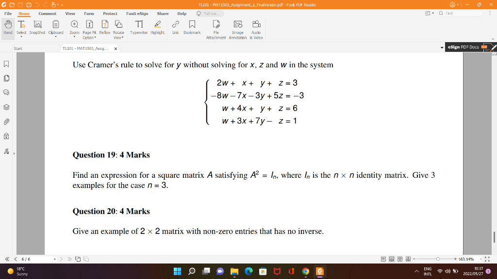 Solved GO TL101 - MAT1503 Assignment_2_FinalVersion.pdf - | Chegg.com