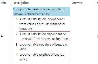 Solved Part Answer Description A loop implementing an | Chegg.com