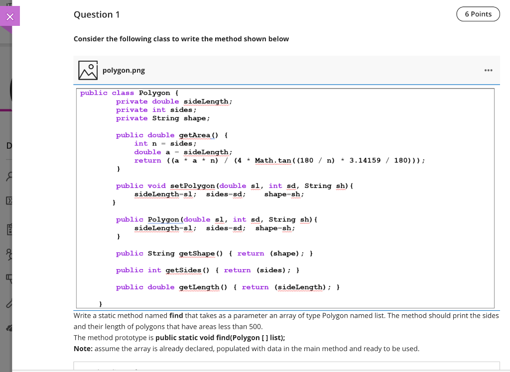 Solved Х Question 1 6 Points Consider the following class to | Chegg.com