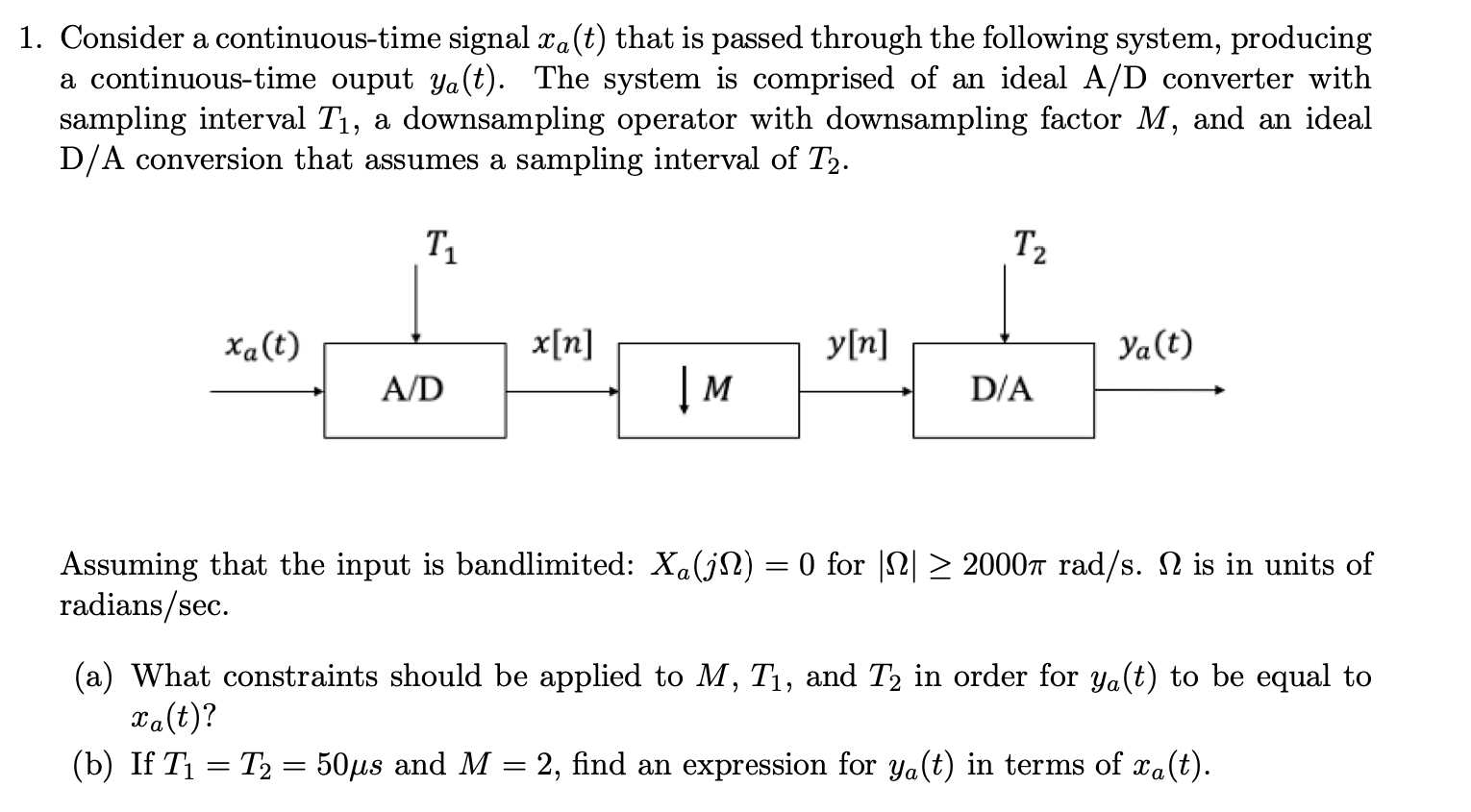 Solved 1. Consider a continuous-time signal xa(t) that is | Chegg.com