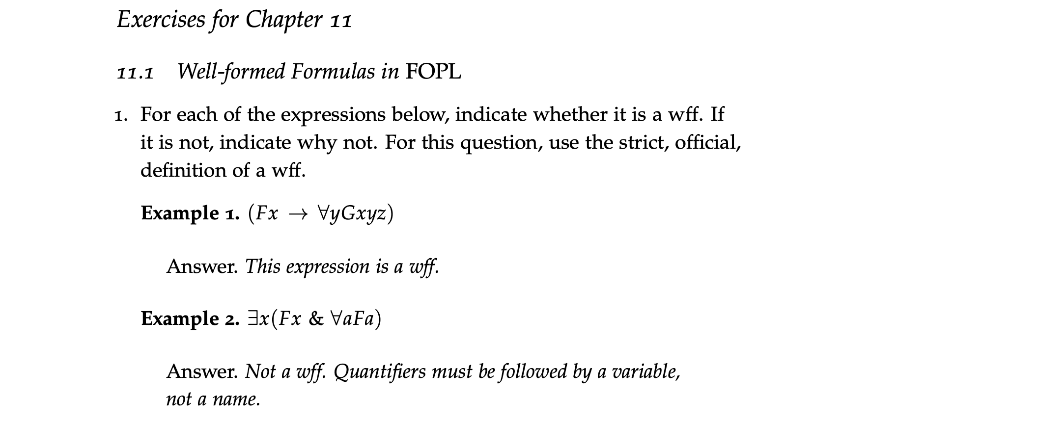 Exercises for Chapter 11 11.1 Well-formed Formulas in | Chegg.com