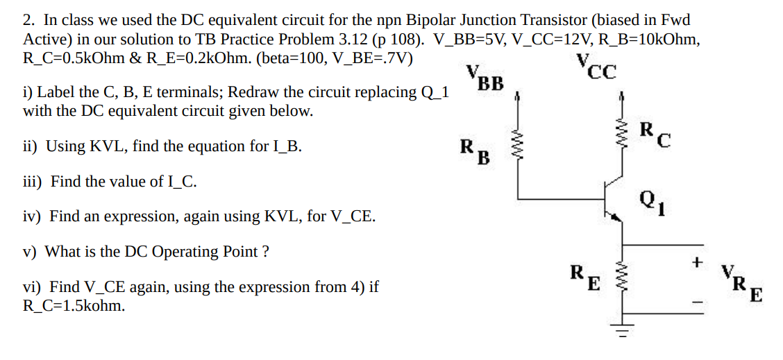 Solved 2. In class we used the DC equivalent circuit for the | Chegg.com