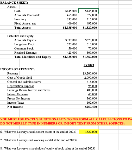 YOU MUST USE EXCEL'S FUNCTIONALITY TO PERFORM ALL | Chegg.com