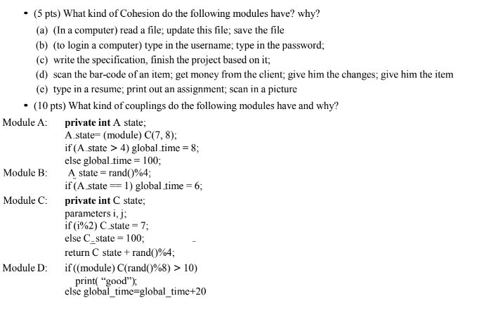 Solved . (5 pts) What kind of Cohesion do the following | Chegg.com