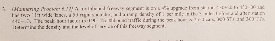 Solved Mannering Problem 6 12/ A northbound freeway segment | Chegg.com
