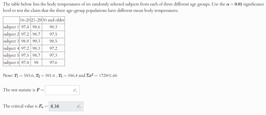 Solved The Table Below Lists The Body Temperatures Of Si 