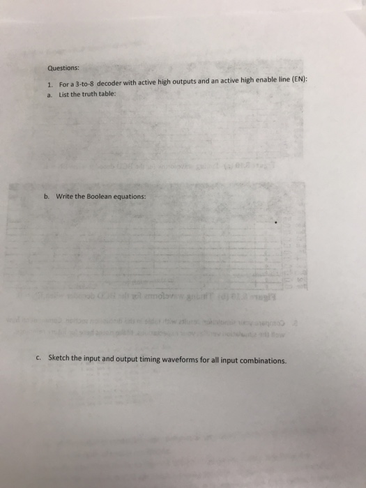 Solved Questions: For a 3-to-8 decoder with active high | Chegg.com