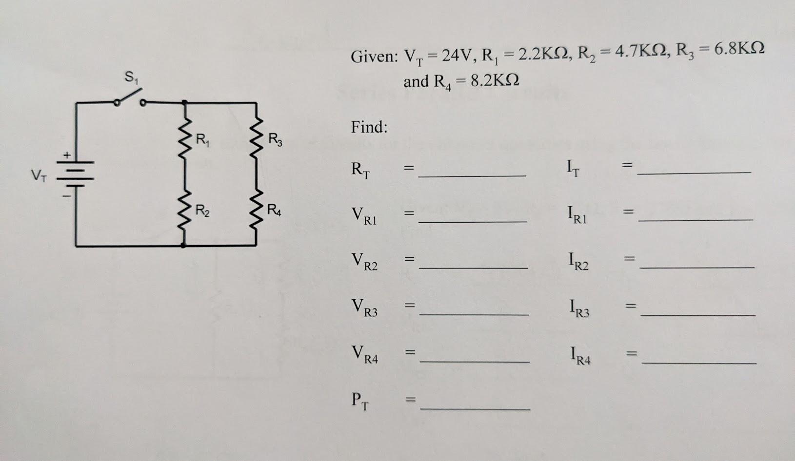 Solved I have a worksheet with combination circuits that I | Chegg.com