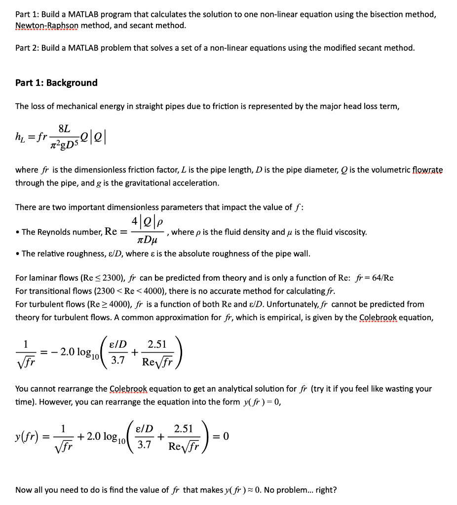 Part 1: Build a MATLAB program that calculates the | Chegg.com
