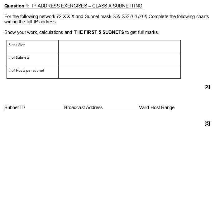 Solved Question 1: IP ADDRESS EXERCISES - CLASS A SUBNETTING | Chegg.com