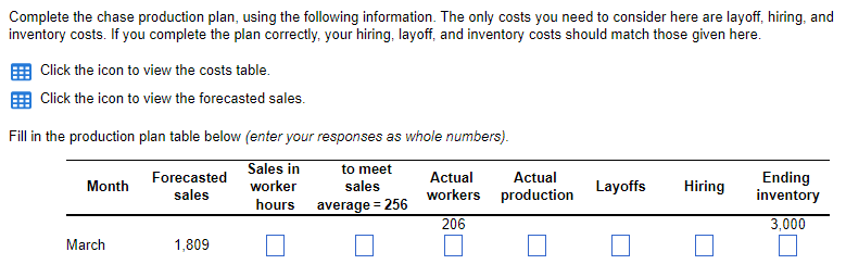 Solved Complete the chase production plan, using the | Chegg.com